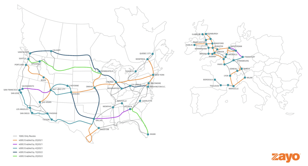 Zayo to deploy 400G b/s network across North America and Western Europe ...